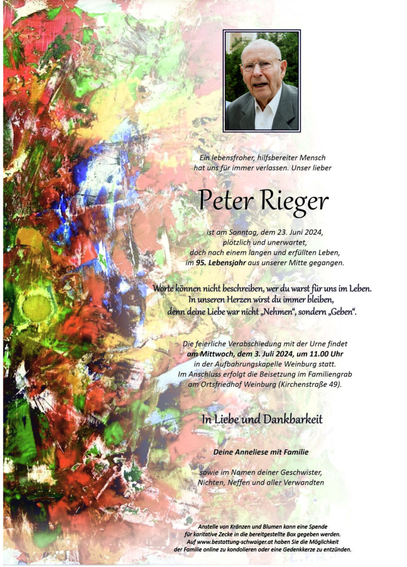 Peter Rieger • BESTATTUNG SCHWAIGER