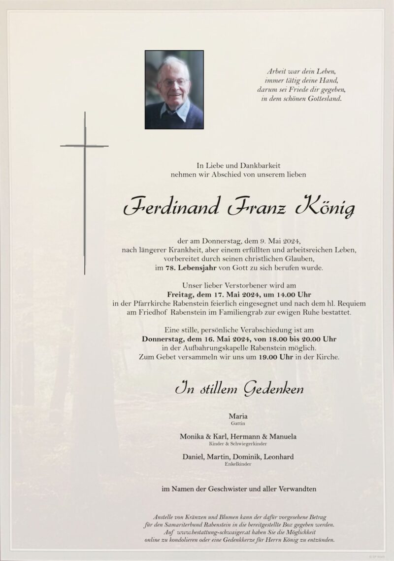 Ferdinand Franz König • BESTATTUNG SCHWAIGER